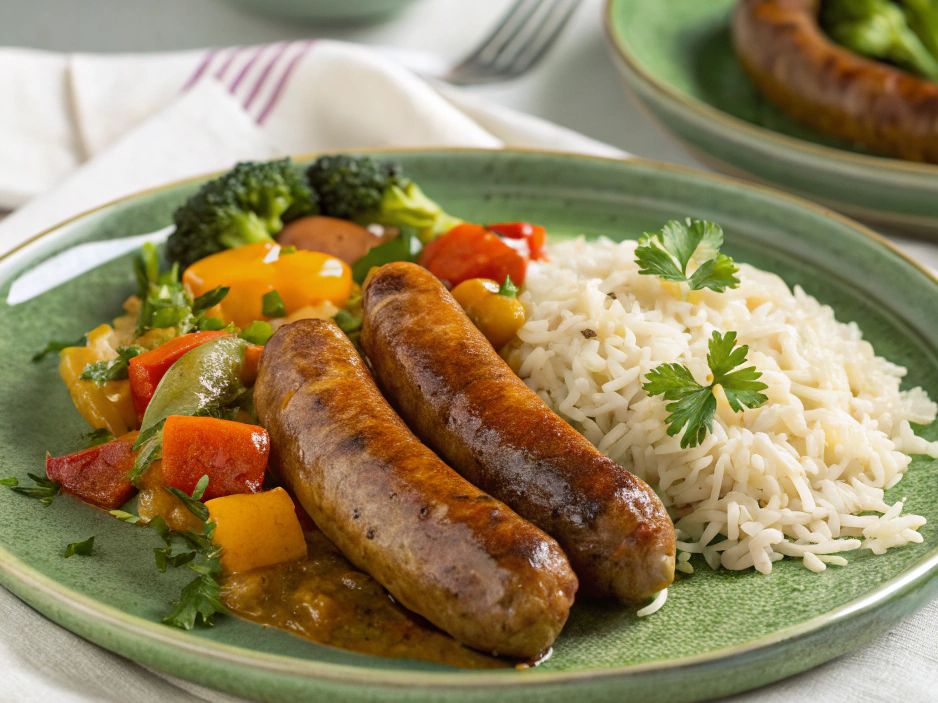Curried Beef Sausages, Vegetable Medley w/ Fragrant Rice (GF) - Lucas ...