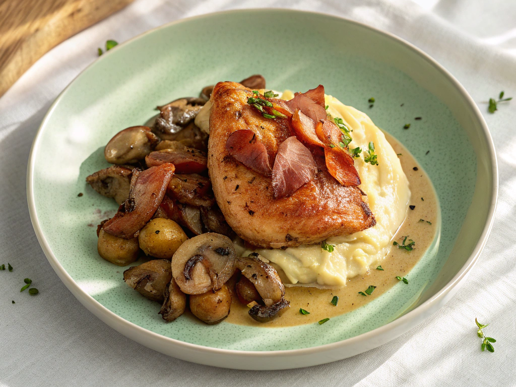Braised Chicken w/ Bacon, Mushrooms & Potato Puree - Lucas Brothers ...