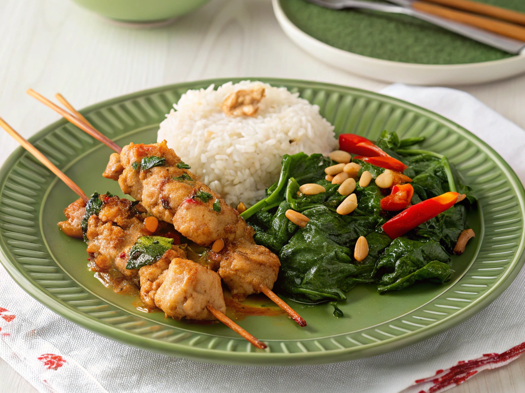 (GF) Chicken Satay, Stir-Fry Greens & Steamed Rice - Lucas Brothers ...