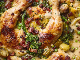 Summer time Chicken Casserole with White Wine, Leek, Broccolini and ...